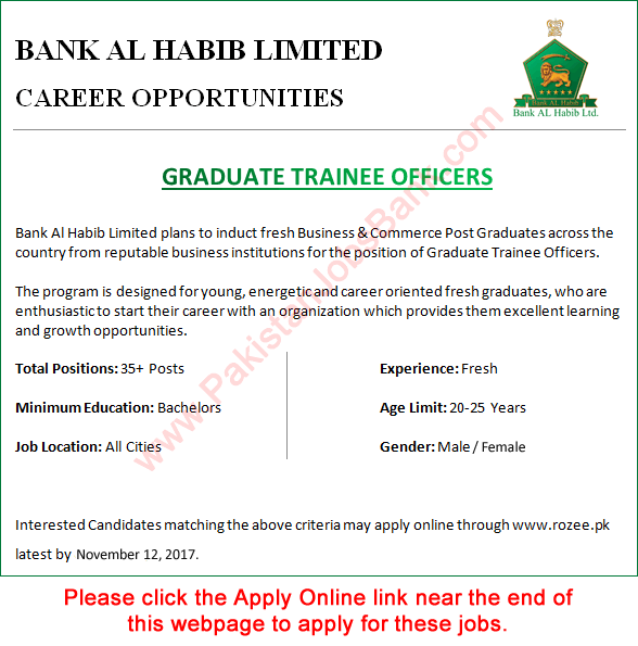 Graduate Trainee Officer Jobs in Bank Al Habib November 2017 Apply ... Graduate Trainee Officer Jobs in Bank Al Habib November 2017 Apply ...